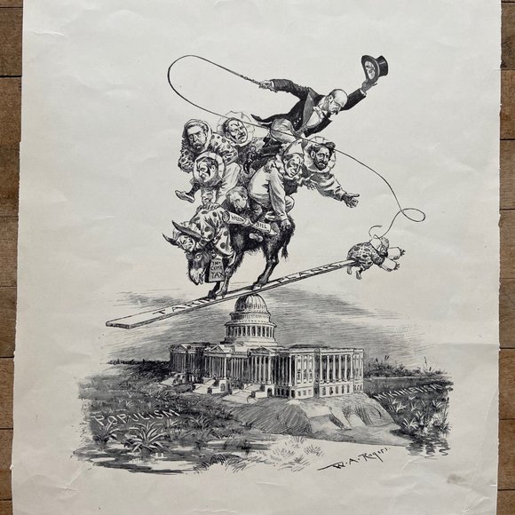 Disney | Art | Wa Rogers Political Cartoon Antique Woodcut Engraving ...